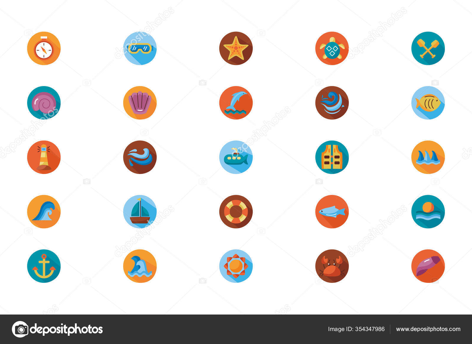 Bundle of sea set block style icons Stock Vector by ©yupiramos 354347986