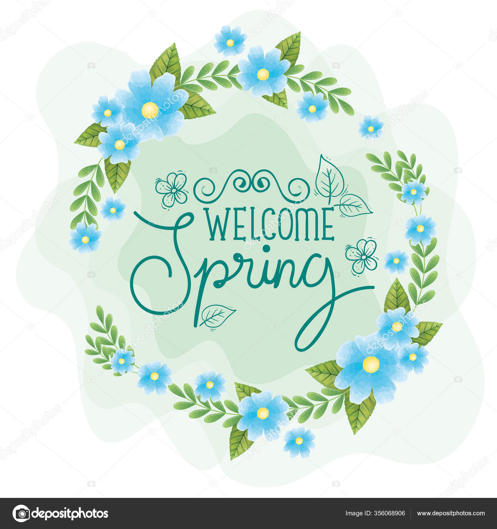 Welcome spring with frame of flowers and leafs Stock Vector by ...
