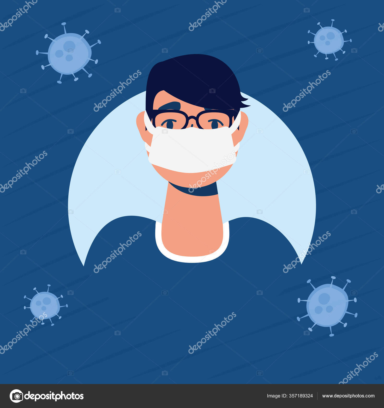 Sick man with face mask character Stock Vector by ©yupiramos 357189324