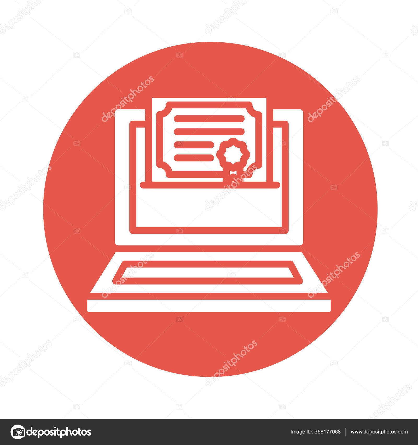 Graduation certificate in laptop education online block style Stock ...