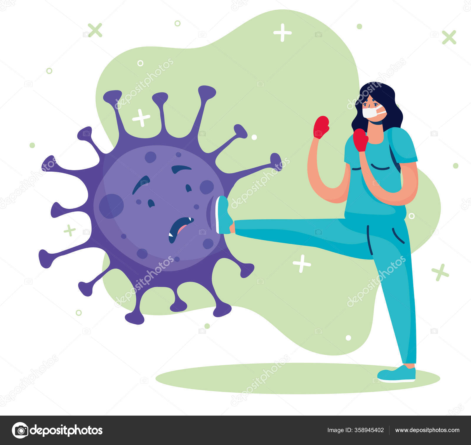 Female doctor fighting virus comic characters Stock Illustration by ...