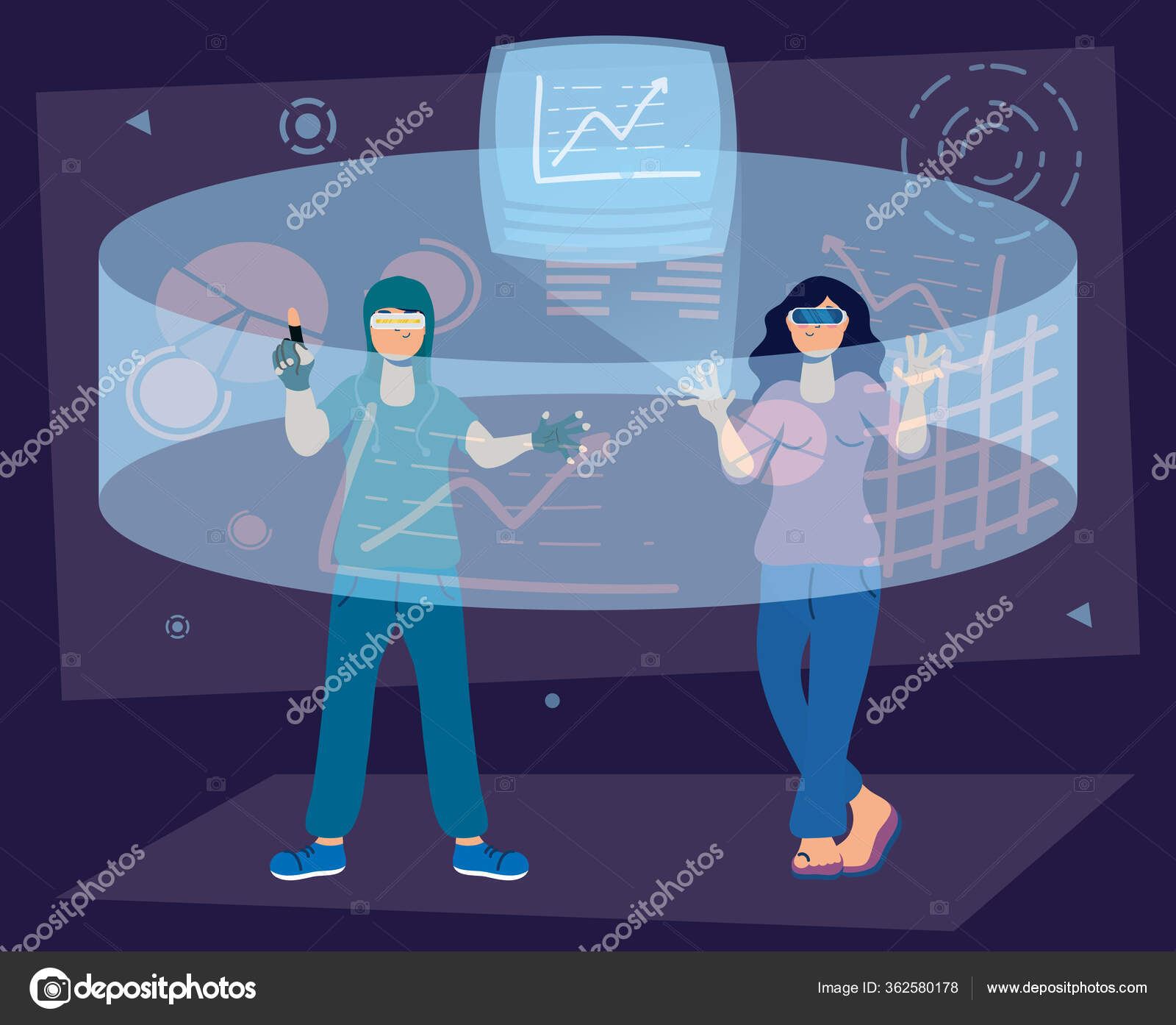 Pasangan menggunakan teknologi augmented reality Vektor Stok oleh ...