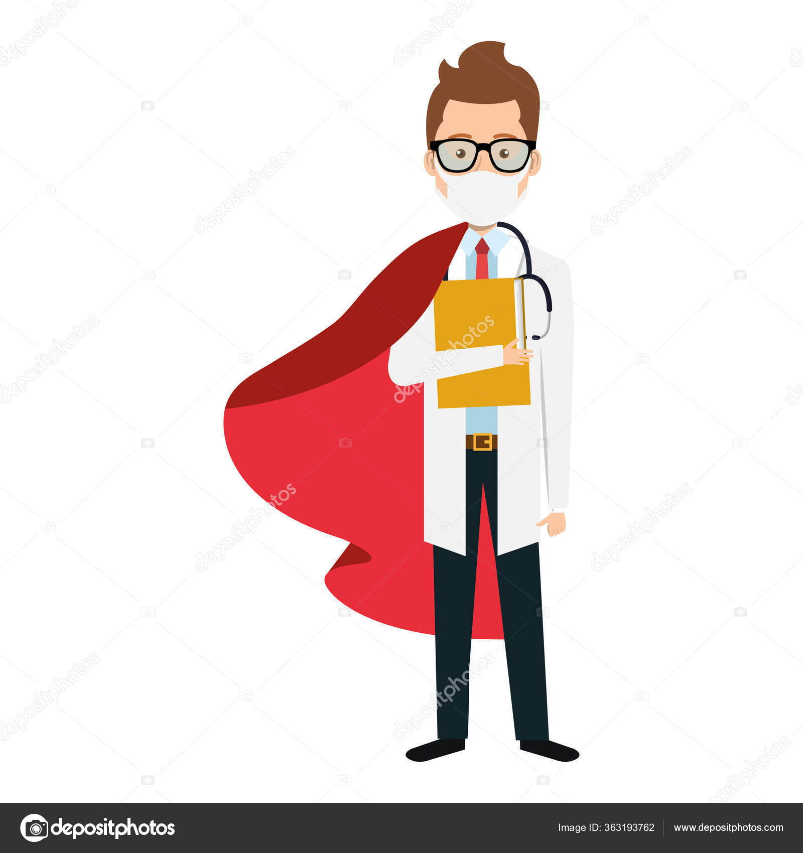 Super doctor male with face mask and hero cloak Stock Illustration by ...