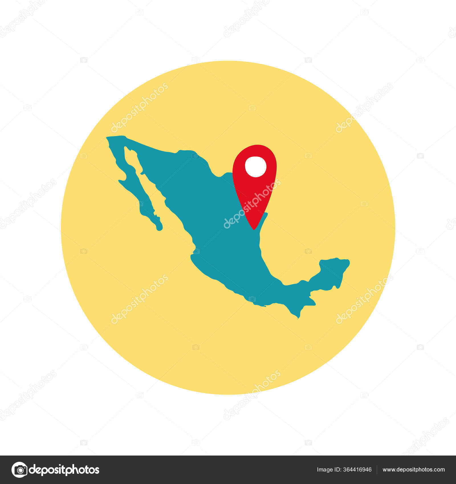 Mexikanische Karte mit Pin-Location-Block und flachem Stil-Symbol Stock ...