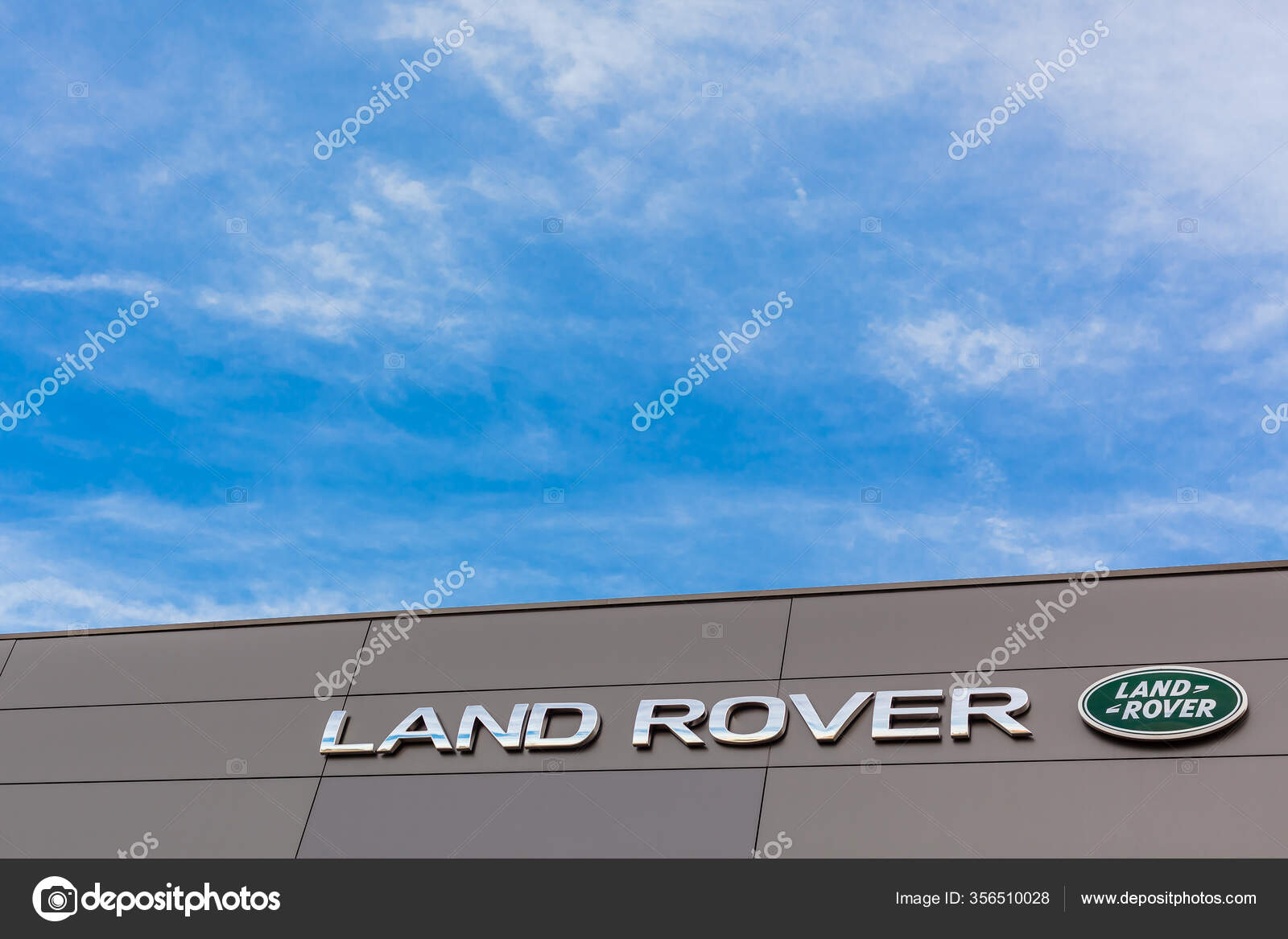 Land Rover Brand Logo Bright Blue Sky Background Located Its — Stock ...