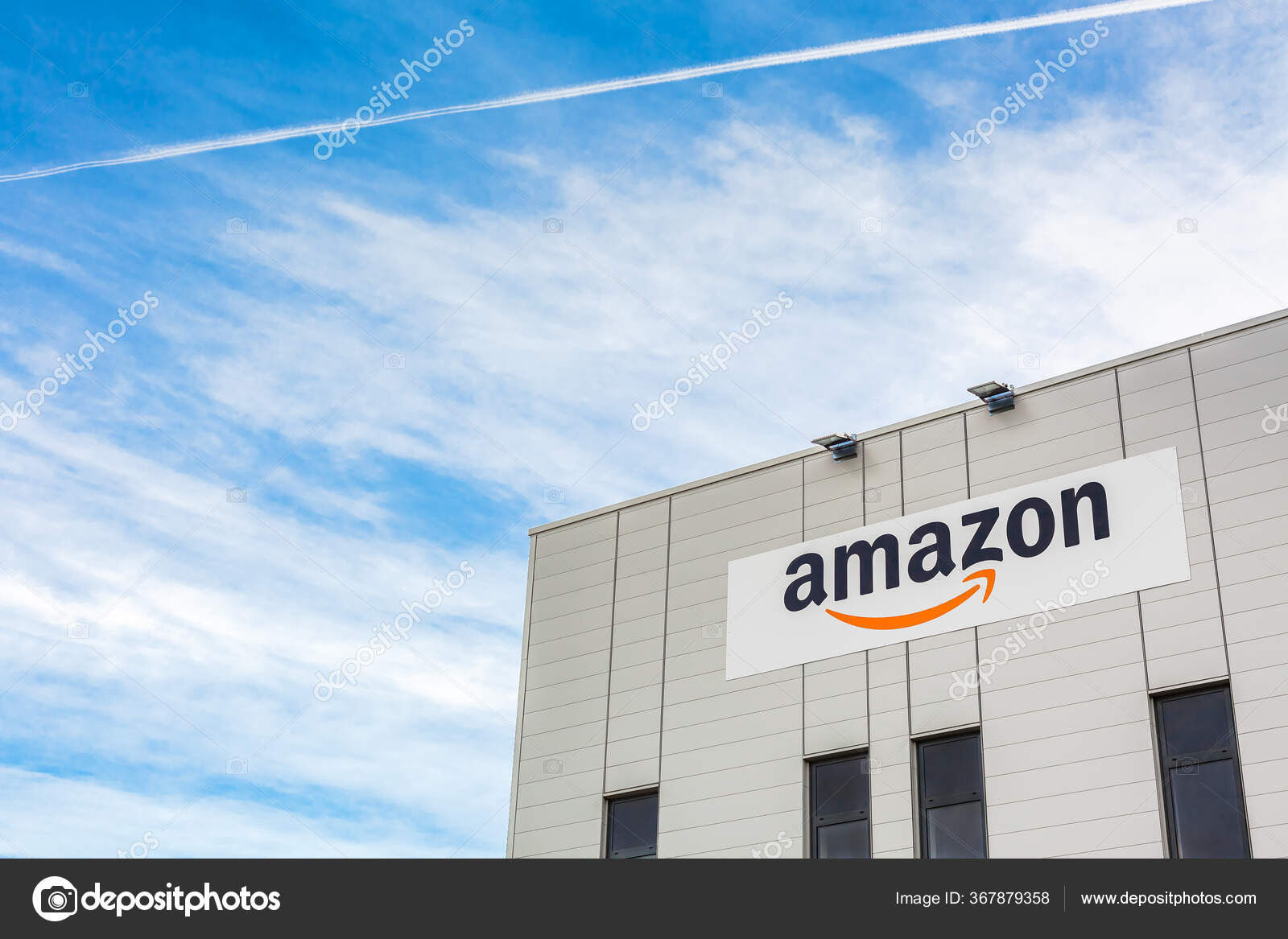 Amazon Logo Company Warehouse Building Located Lyon France Bright Blue ...