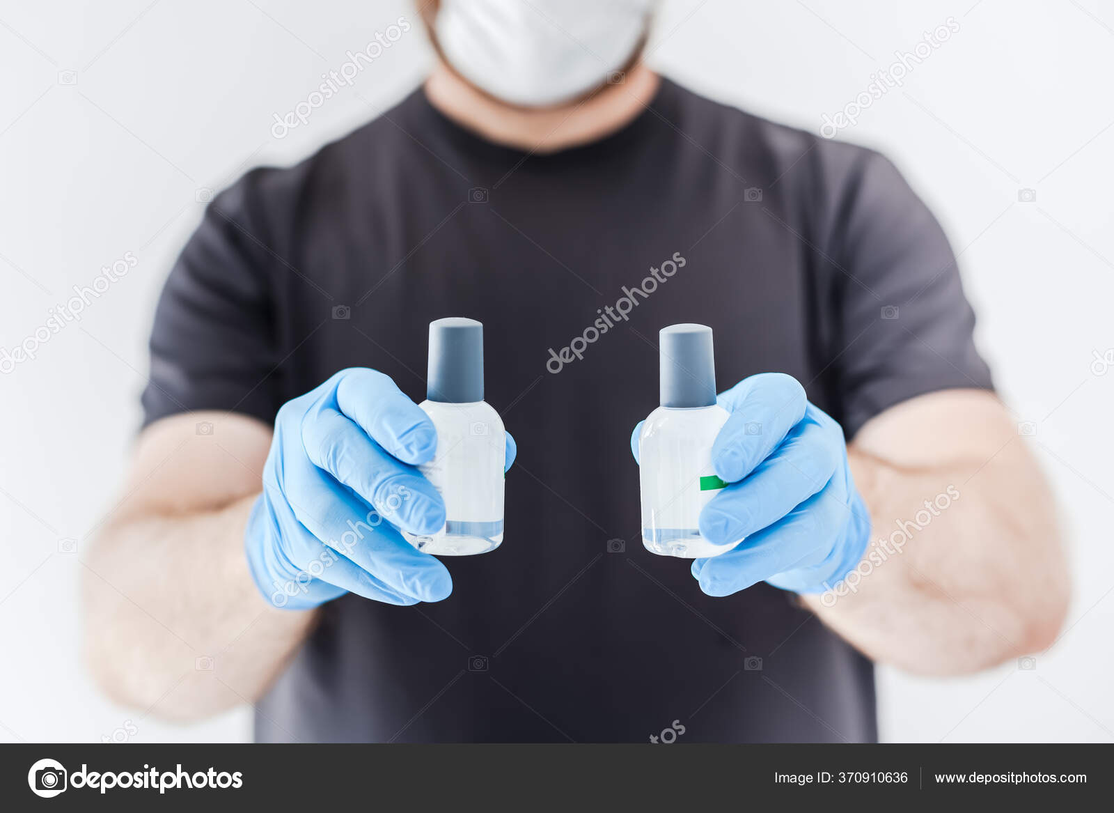 Hand Sanitizer Hygiene Alcohol Gel Bottles Hands Man Wearing Latex ...