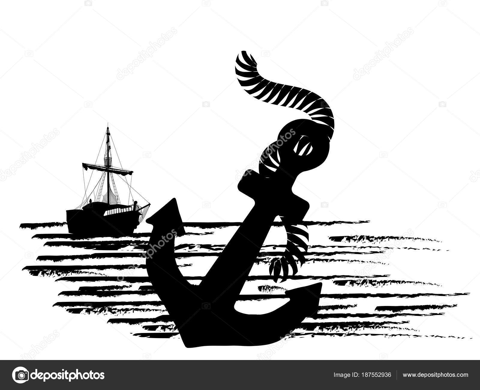 Silueta de ancla y barco pirata Vector de stock #187552936 de ©sarininka
