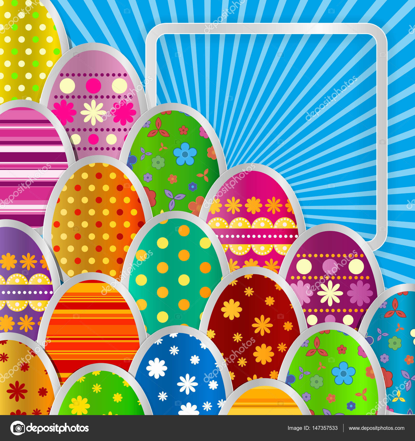 Spring greeting background with Easter eggs. Festive paper images of ...