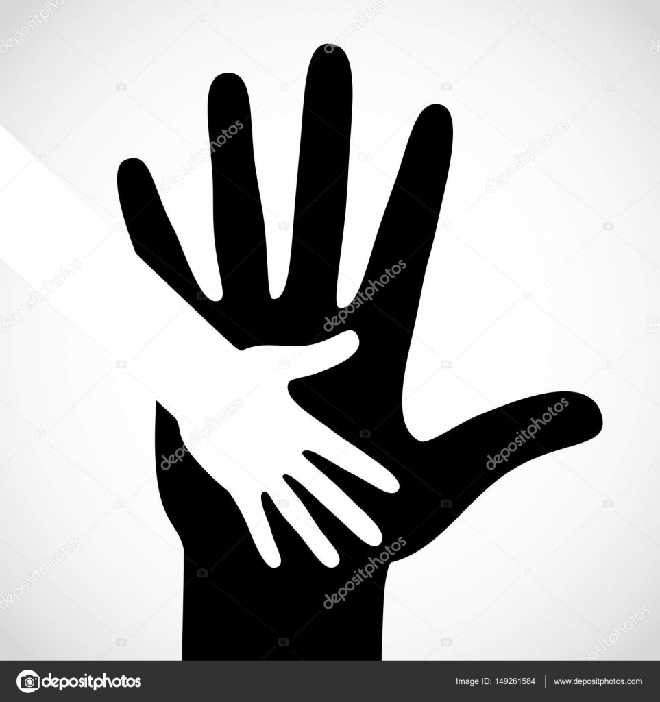 Black color big hand and white small hand concept. Help symbol hands ...