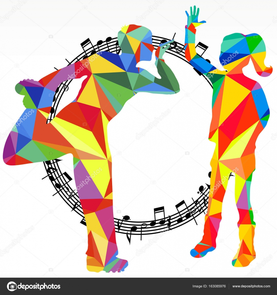 Polygon silhouettes dancing people and melody circle, vector mus Stock ...