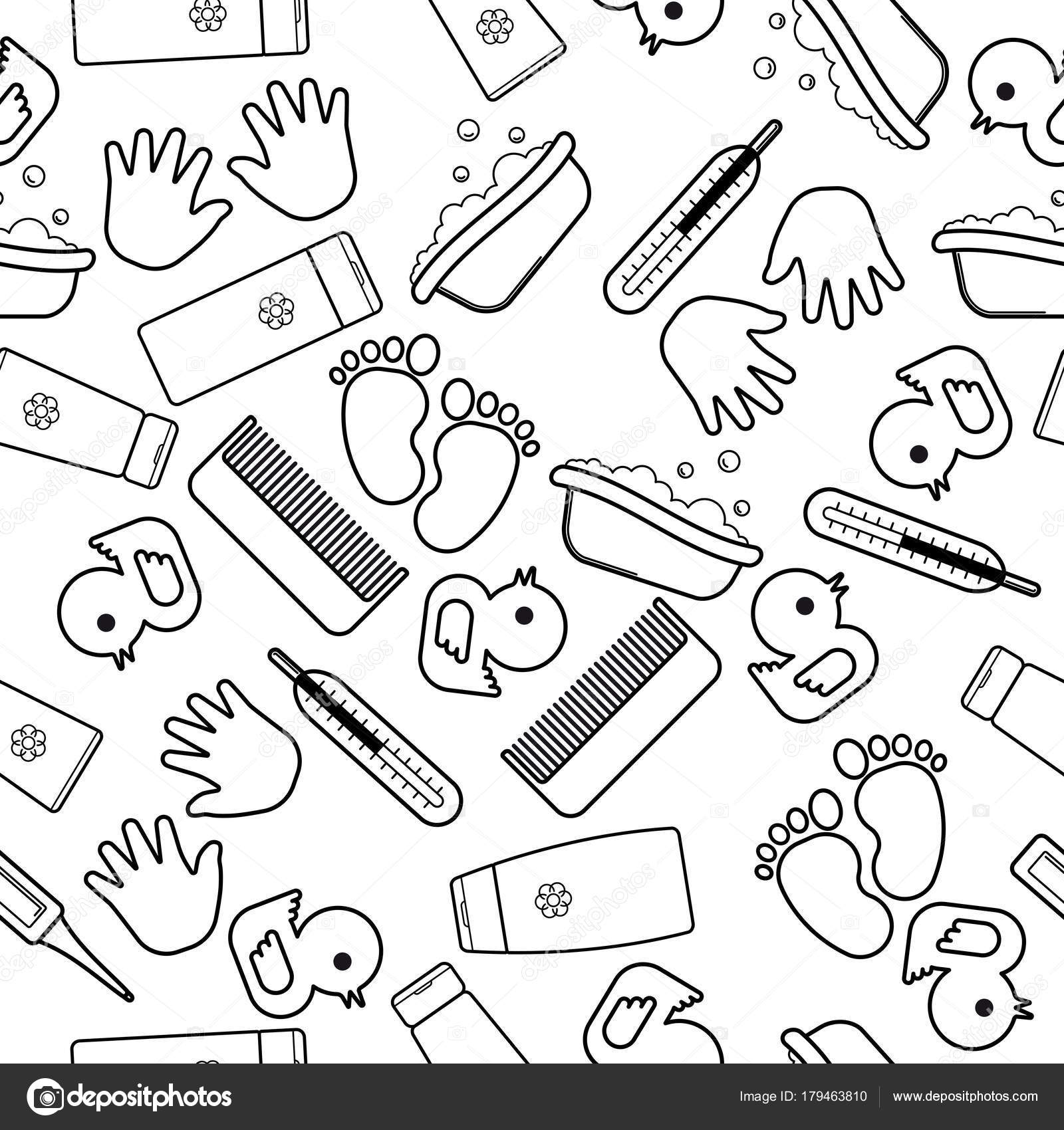Cute baby seamless pattern, isolated line art decoration background ...