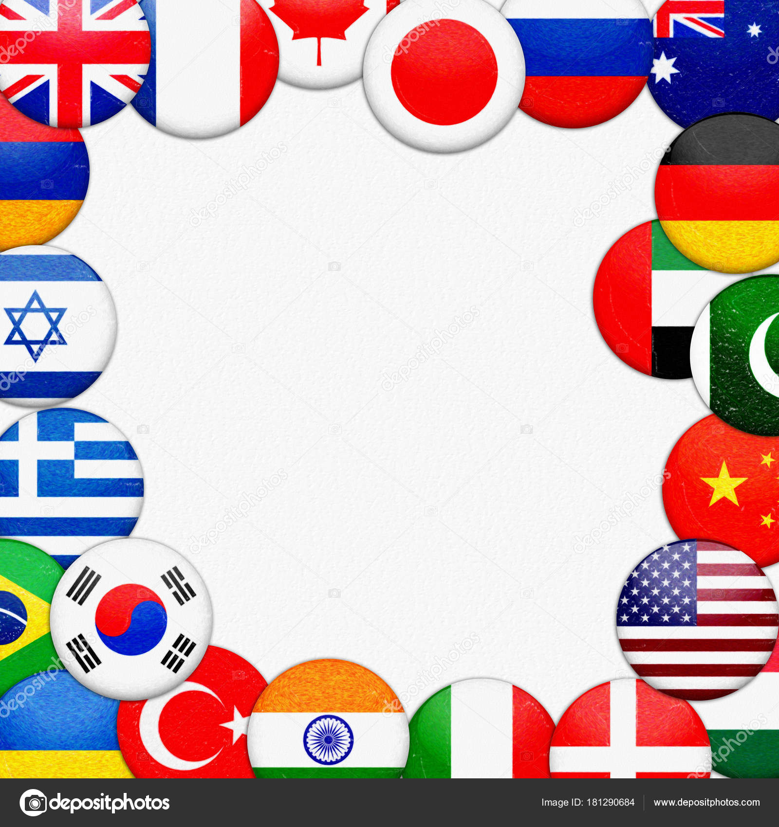 Banderas del mundo, marco de acuarela abstracto aislado en blanco ...