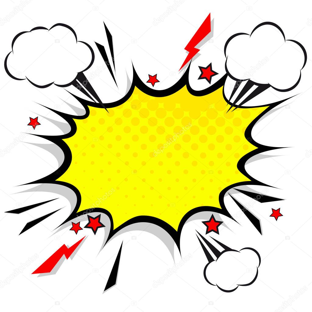 Retro comic design speech bubbles. Flash explosion with clouds ... Retro comic design speech bubbles. Flash explosion with clouds ...