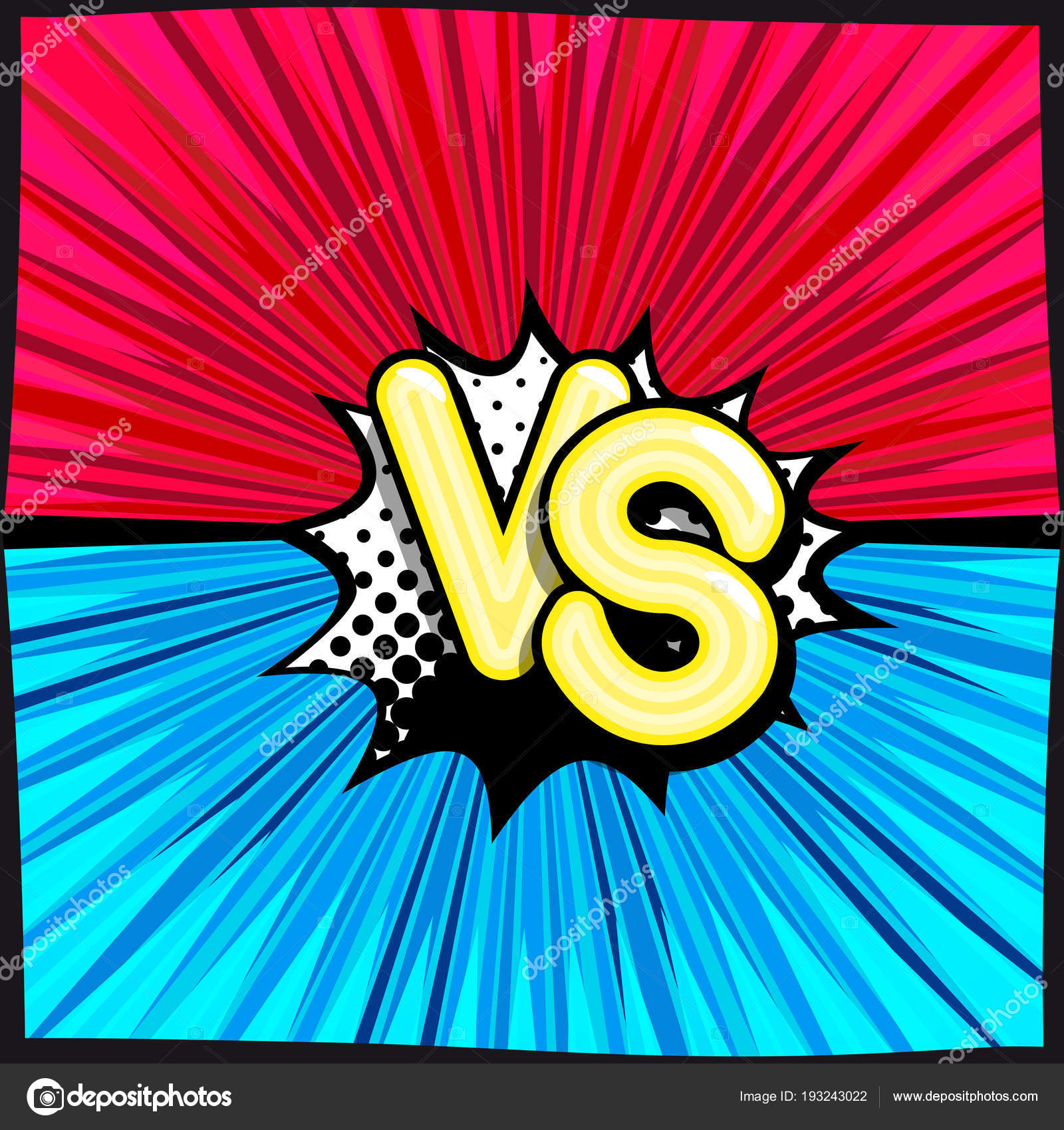 VS - comic retro lettering with shadows, halftone pattern on retro ...