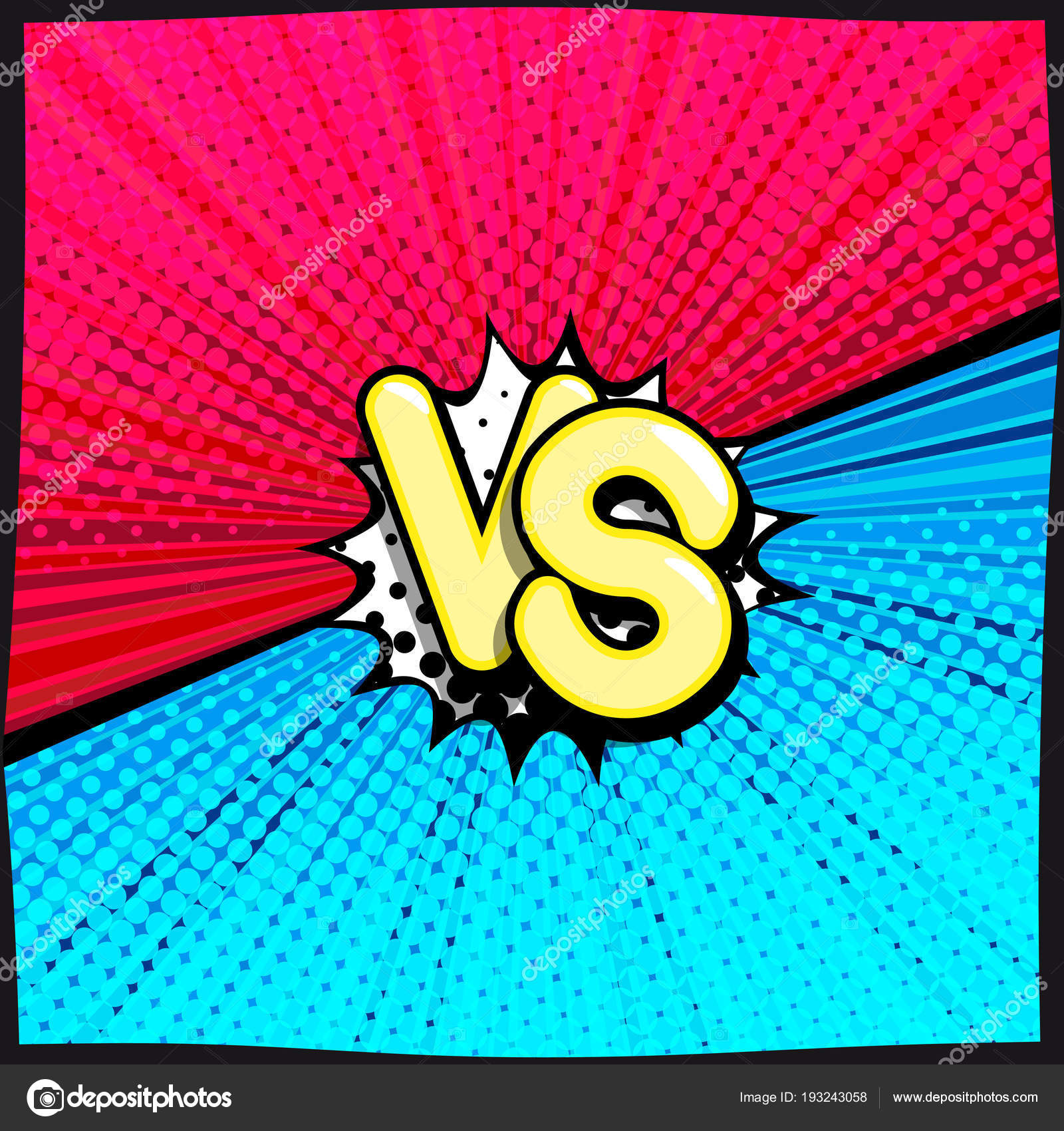 VS - comic retro lettering with shadows, halftone pattern on retro ...