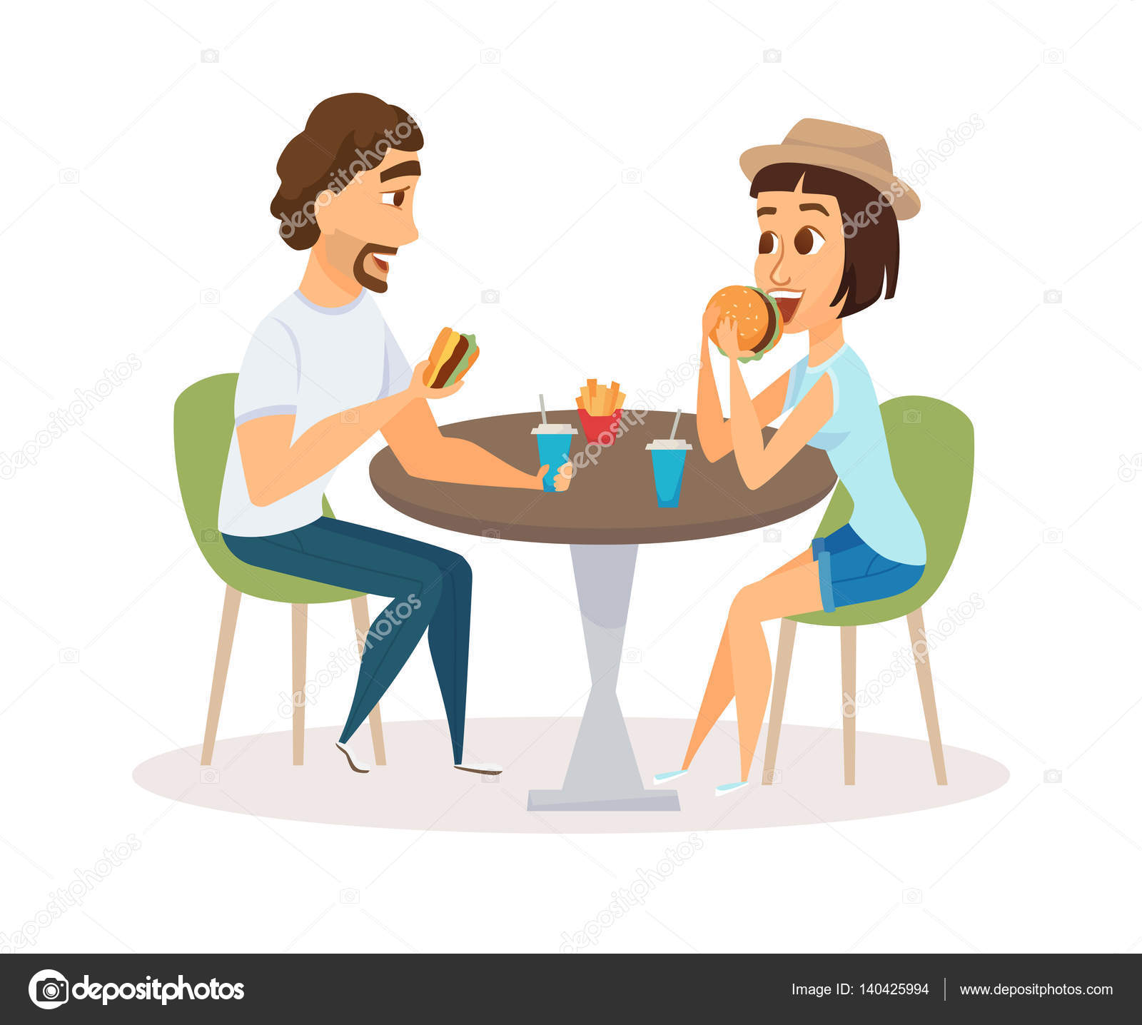 Happy Cartoon People Eating