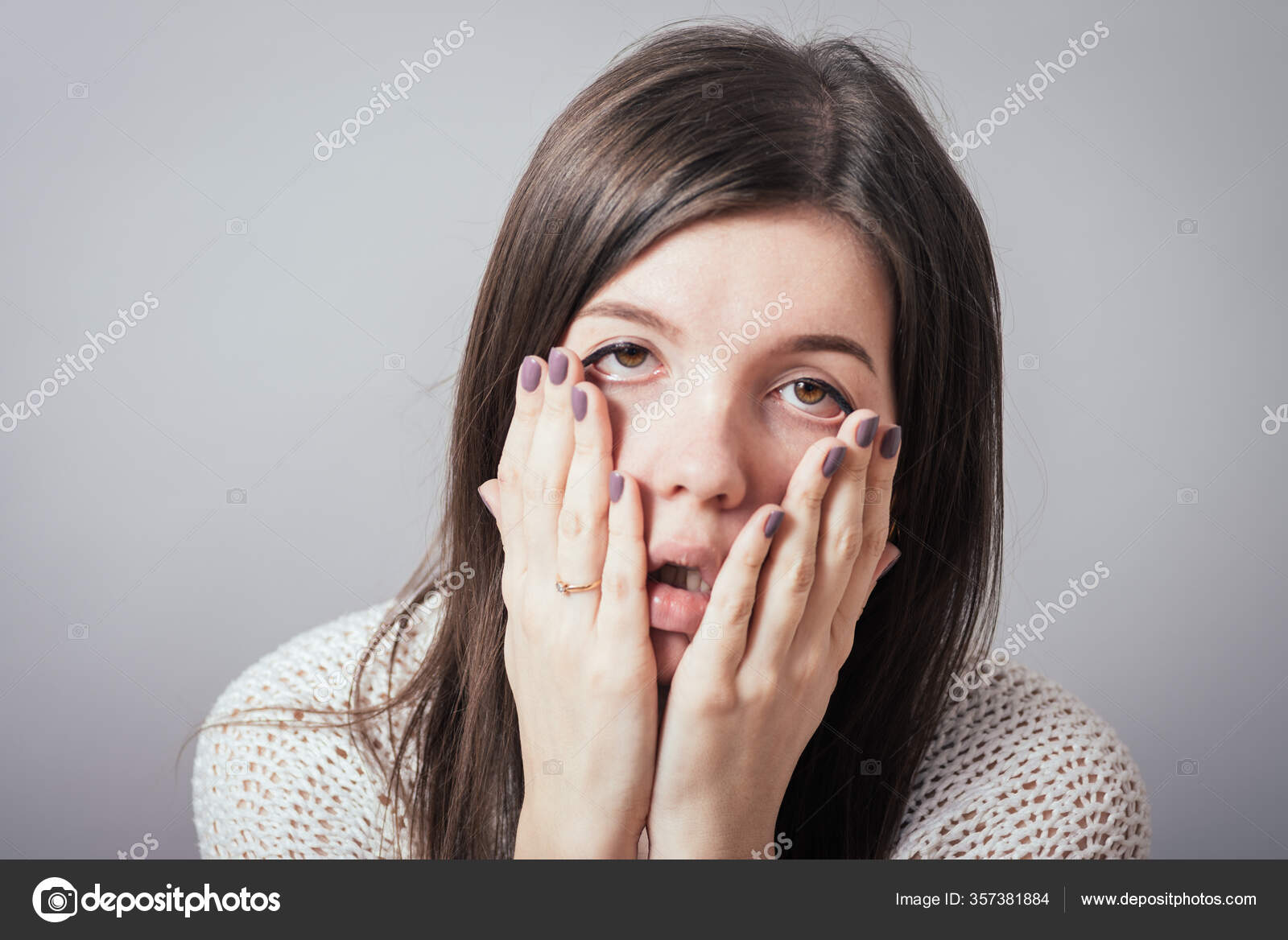 Girl Pulls Skin Face — Stock Photo © file404 #357381884