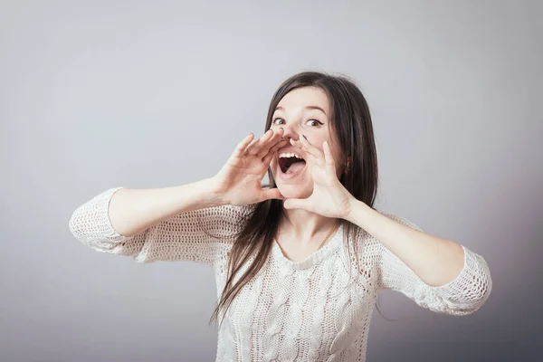White Background Young Girl Calling Someone — Stock Photo © file404 ...