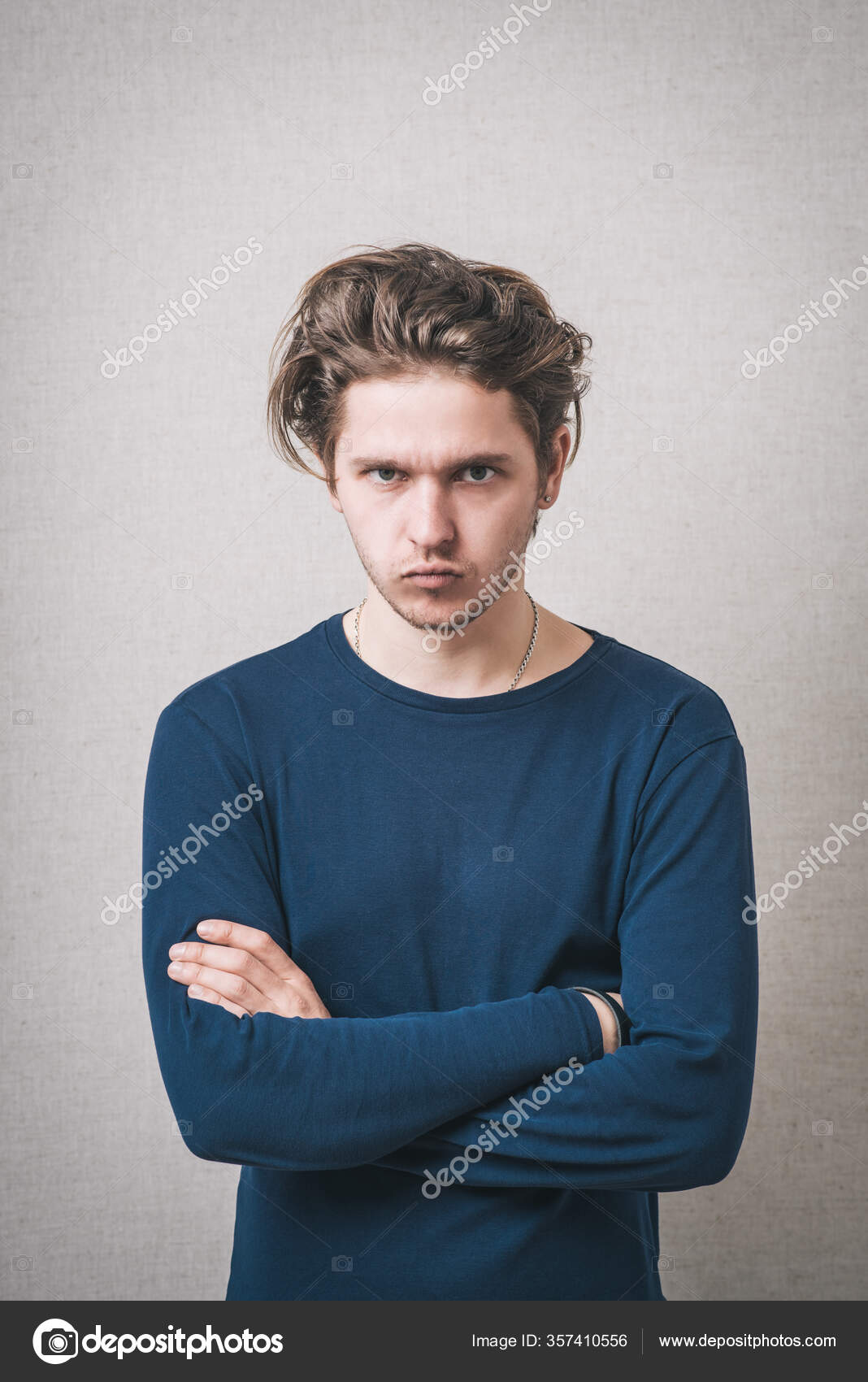 Man Folded His Arms His Chest Gray Background Stock Photo by ©file404 ...