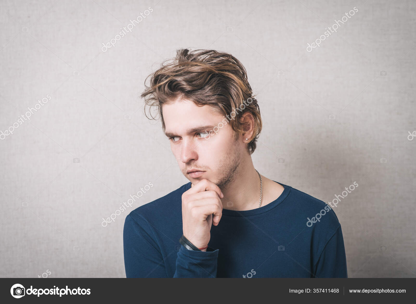 Man Sad Thinking Gray Background Stock Photo by ©file404 357411468