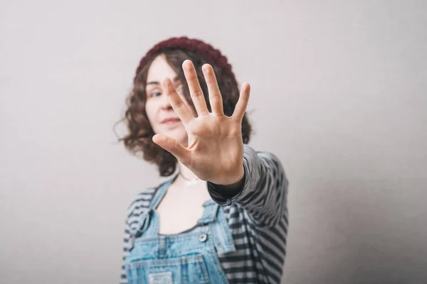young beautiful woman excited with greeting hello - Stock Image ...