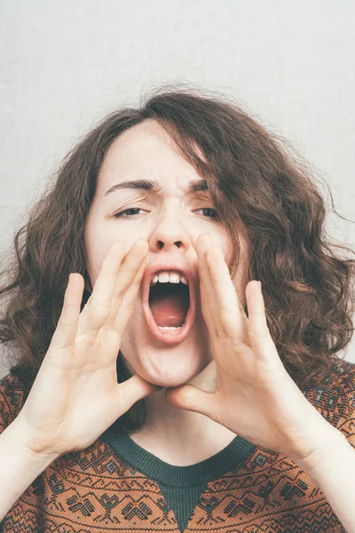 Woman Calling Someone Studio Background Stock Photo by ©file404 357448922