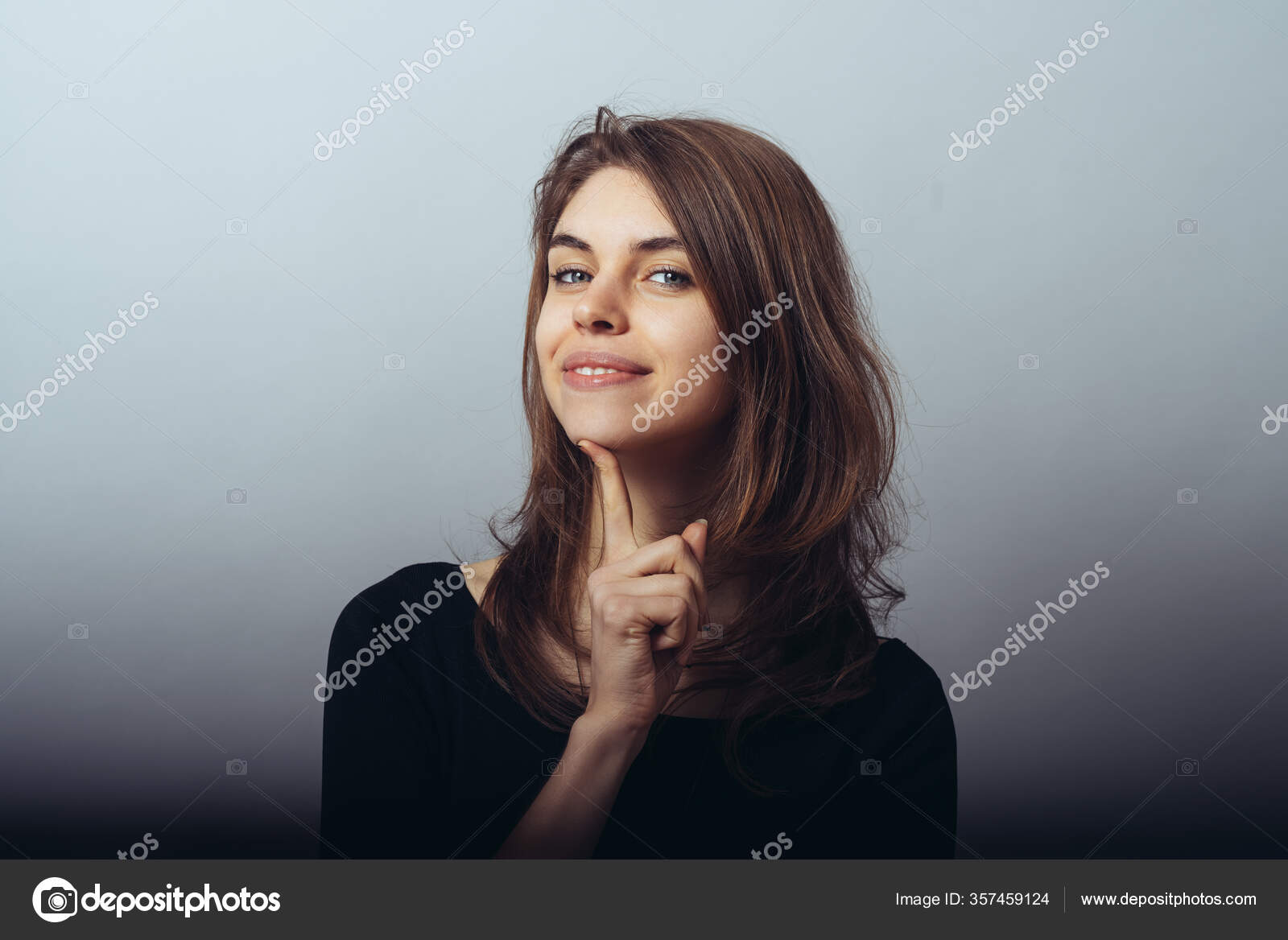 Girl Portrait Gray Background Stock Photo by ©file404 357459124