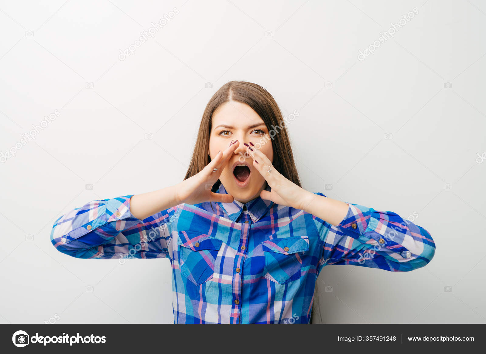 White Background Young Girl Calling Someone — Stock Photo © file404 ...
