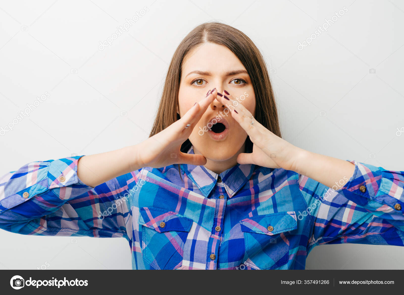 White Background Young Girl Calling Someone — Stock Photo © file404 ...