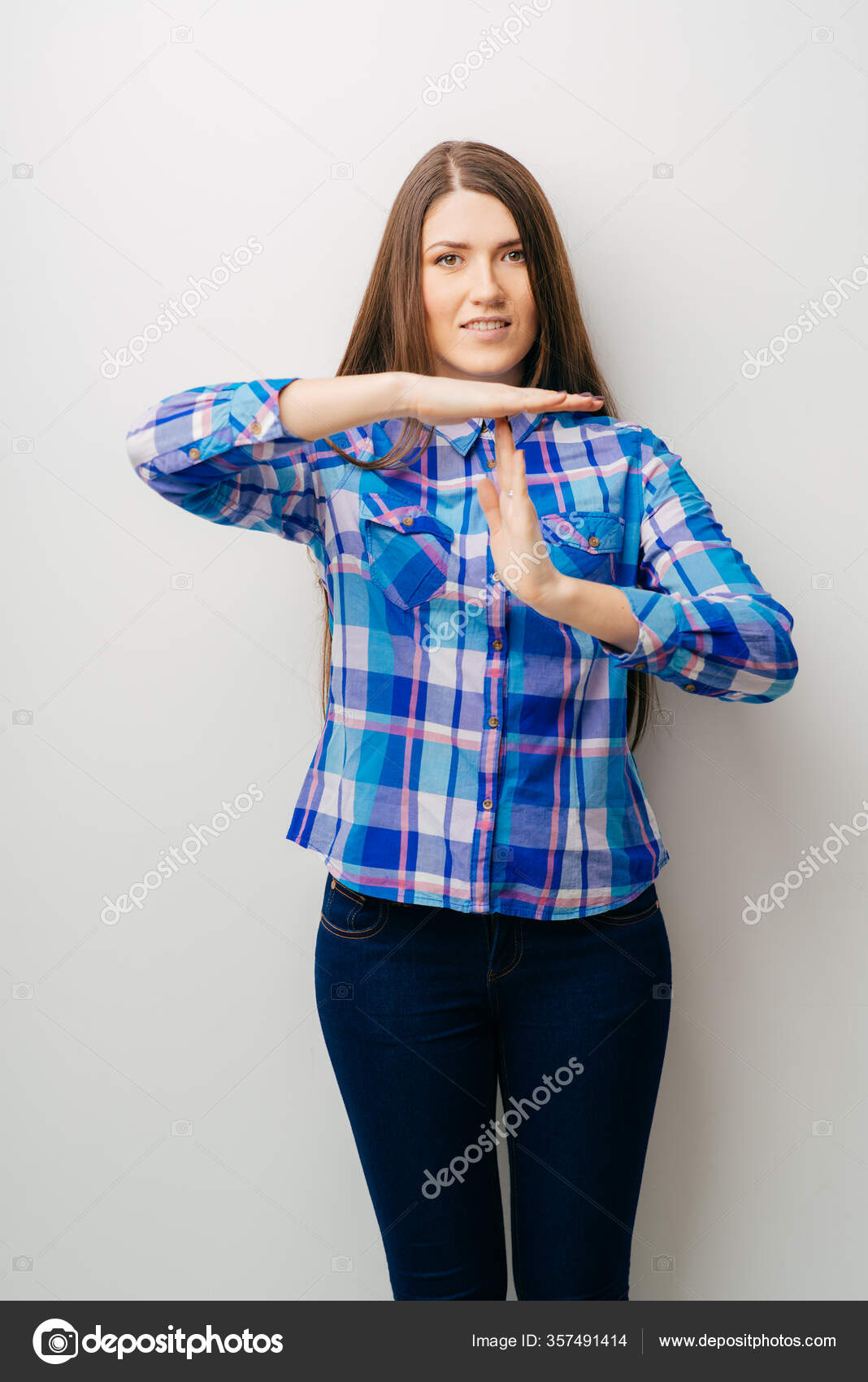 White Background Young Girl Shows Timeout — Stock Photo © file404 ...