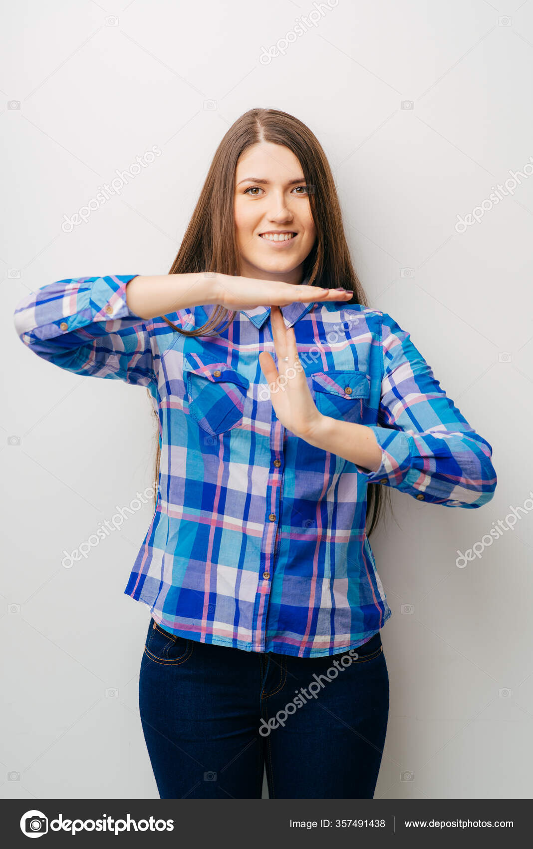White Background Young Girl Shows Timeout — Stock Photo © file404 ...
