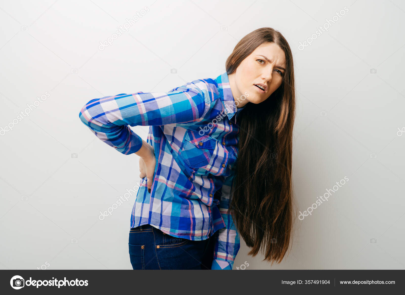 White Background Young Girl Back Pain — Stock Photo © file404 #357491904