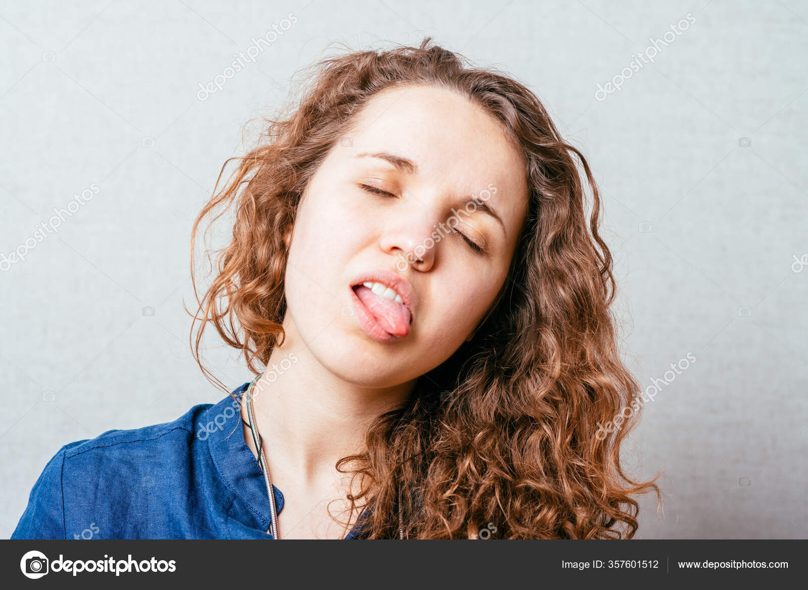 Girl Tired Studio Background Stock Photo by ©file404 357601512