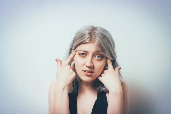 White Background Young Girl Long Hair Headache — Stock Photo © file404 ...