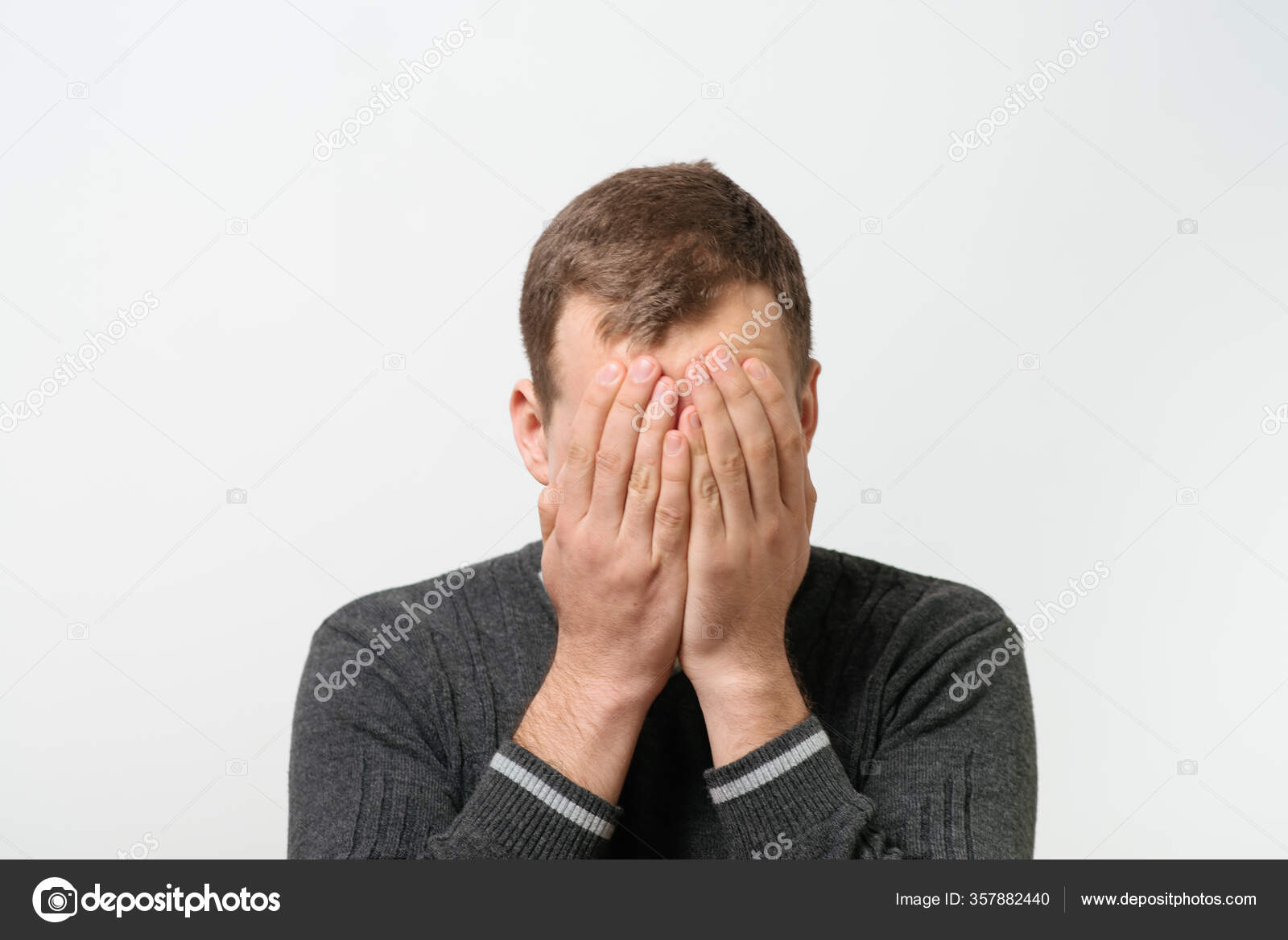 Man Covers His Face Hand — Stock Photo © file404 #357882440