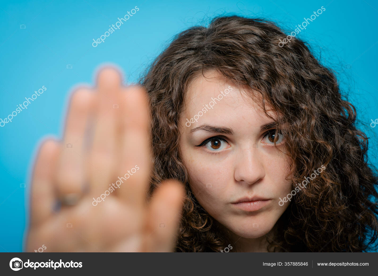 Stop Gesture Girl Studio Background Stock Photo by ©file404 357885846
