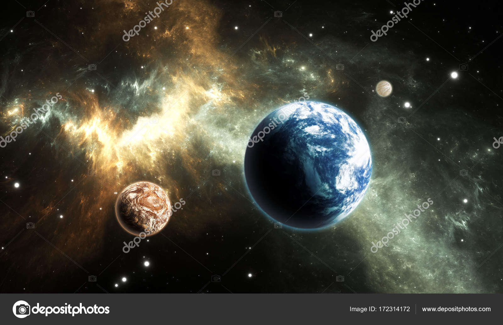 Extrasolar planet. Earth-like exoplanet on background nebula. Stock ...