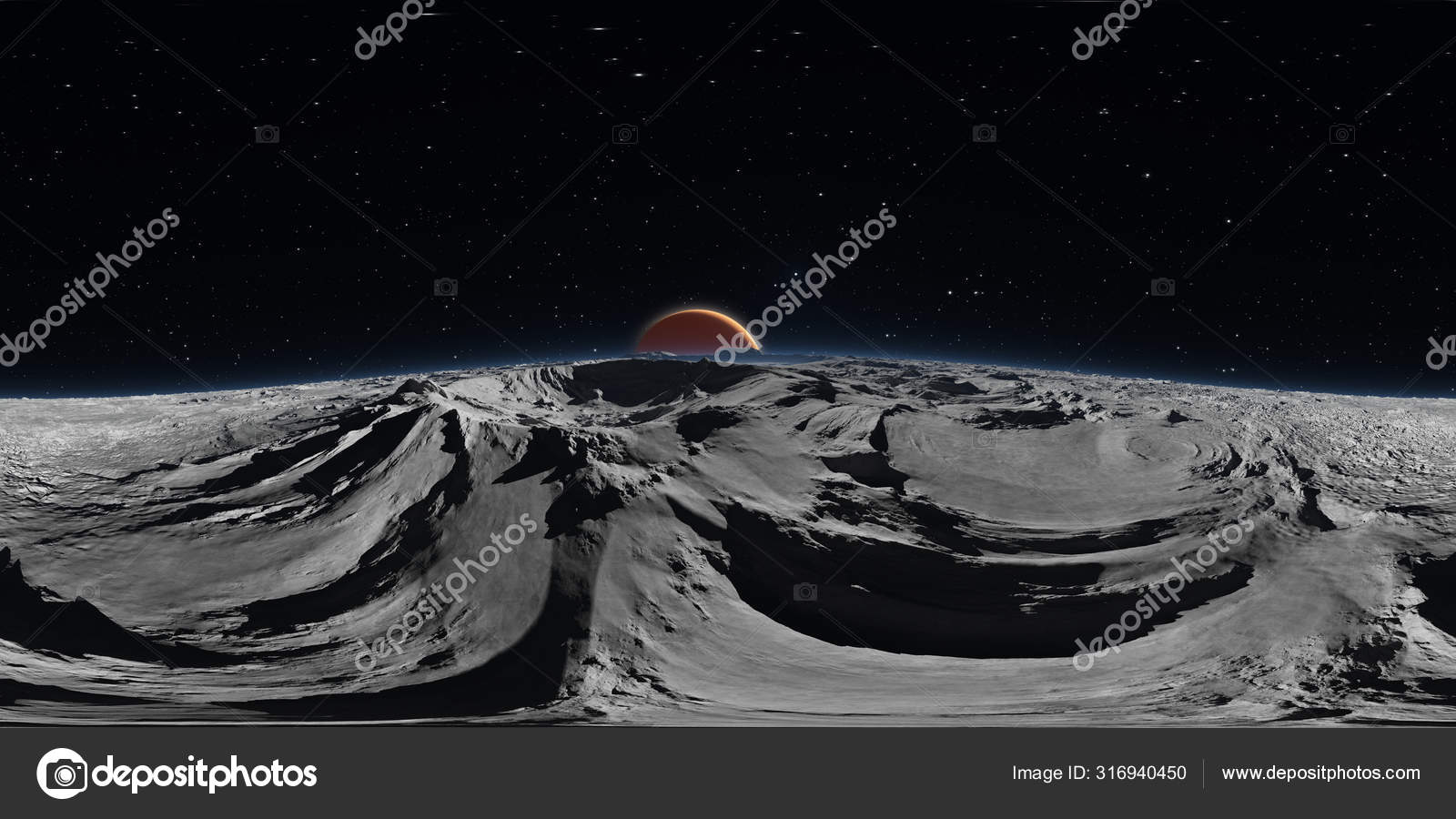 Panorama of Phobos with the red planet Mars in the background ...