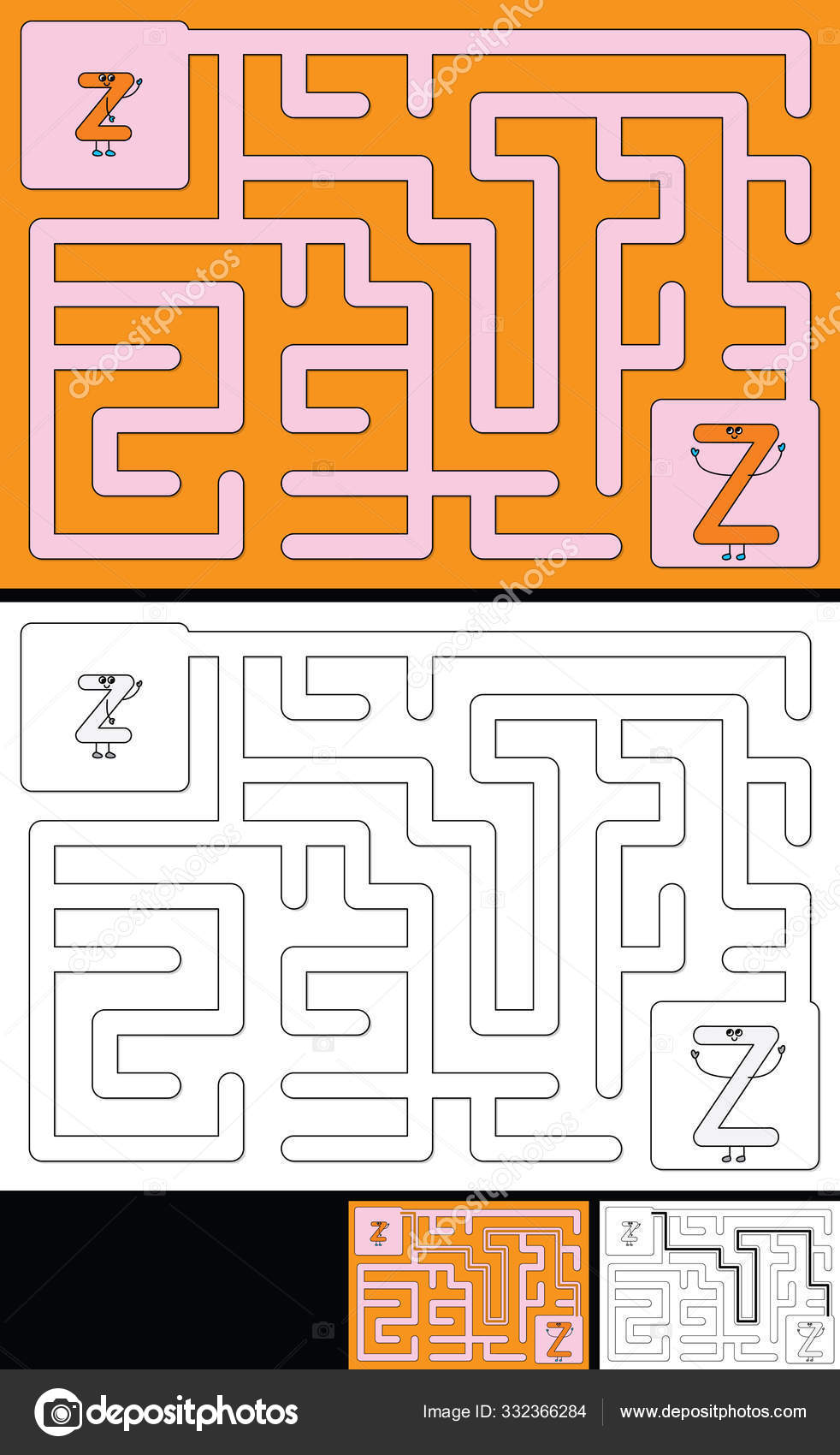 Easy alphabet maze - letter Z 스톡 벡터 - ©nahhan 332366284