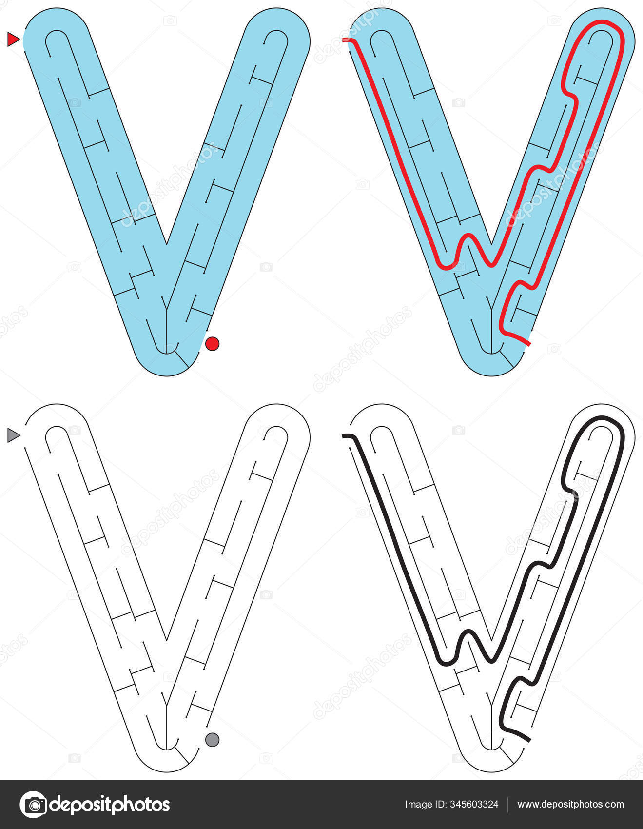 Easy alphabet maze - letter V Stock Vector by ©nahhan 345603324