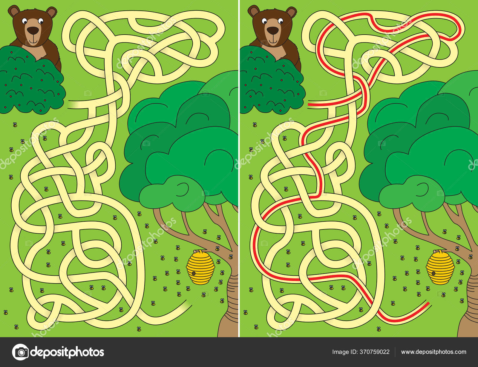 Laberinto Oso Colmena Para Niños Con Una Solución Vector de stock ...