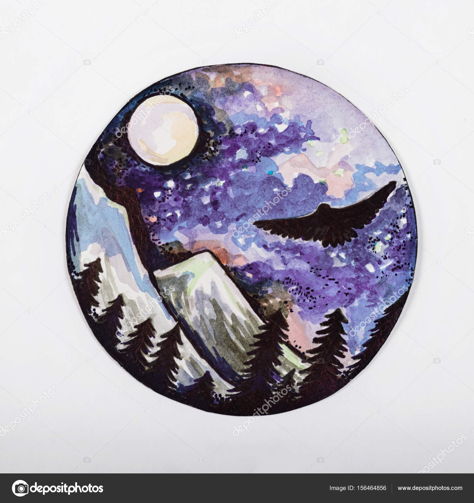 Sketch nightscape in a circle on white background. Stock Photo by ...