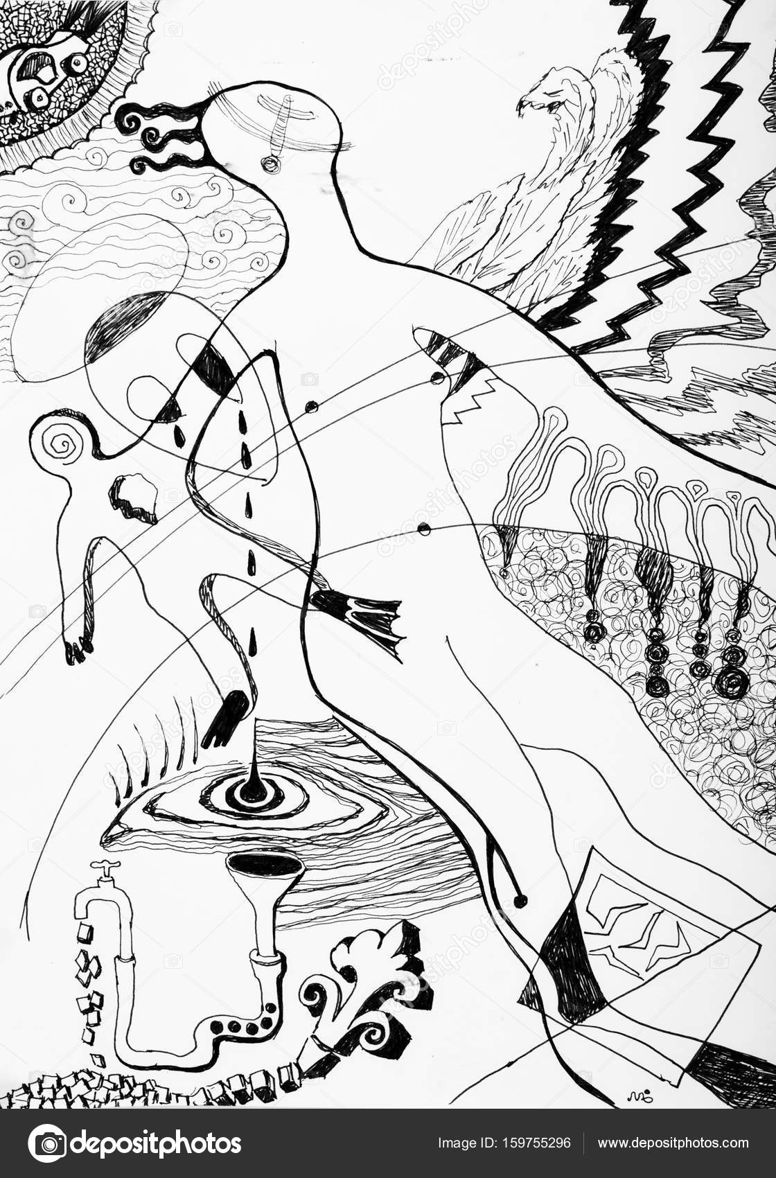 Black and white chaotic abstract drawing showing the real world. Stock ...
