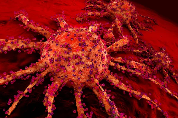 A growing Cancer cell spreading on healthy Tissue — Stock Photo ...