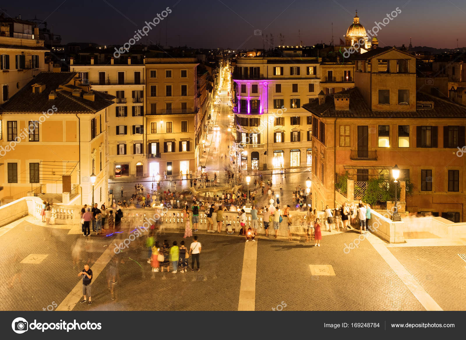 View of Piazza di Spagna and central Rome at night from the Spanish ...