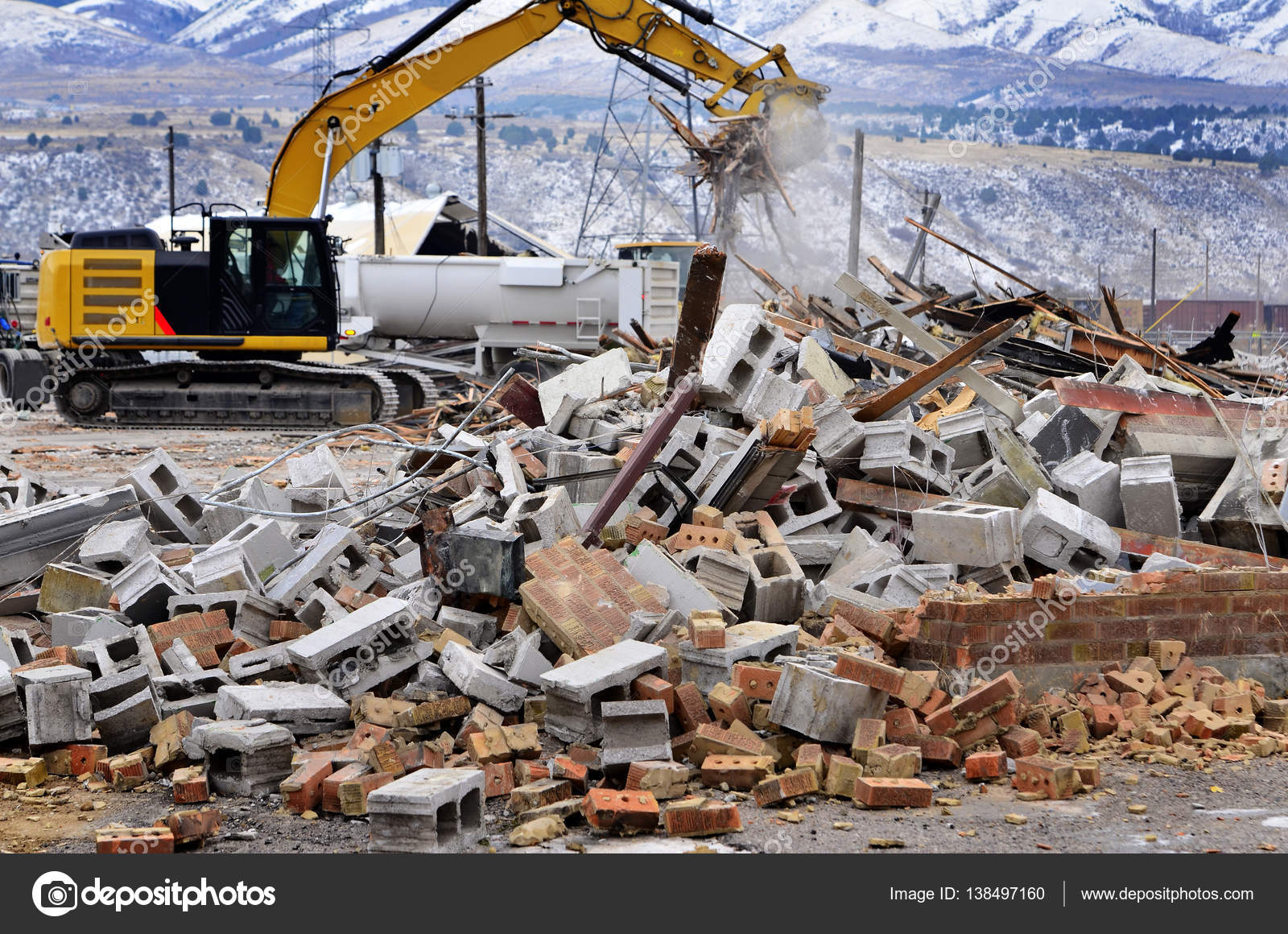 Heavy Equipment Tearing Down Building Construction Stock Photo by ...