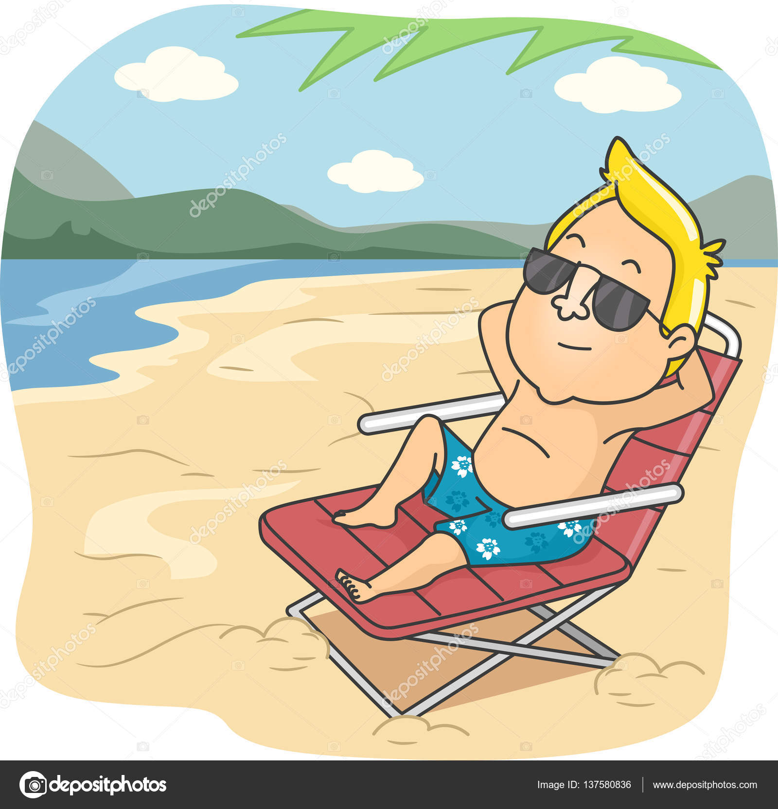 Cartoon Relaxed Man On Beach