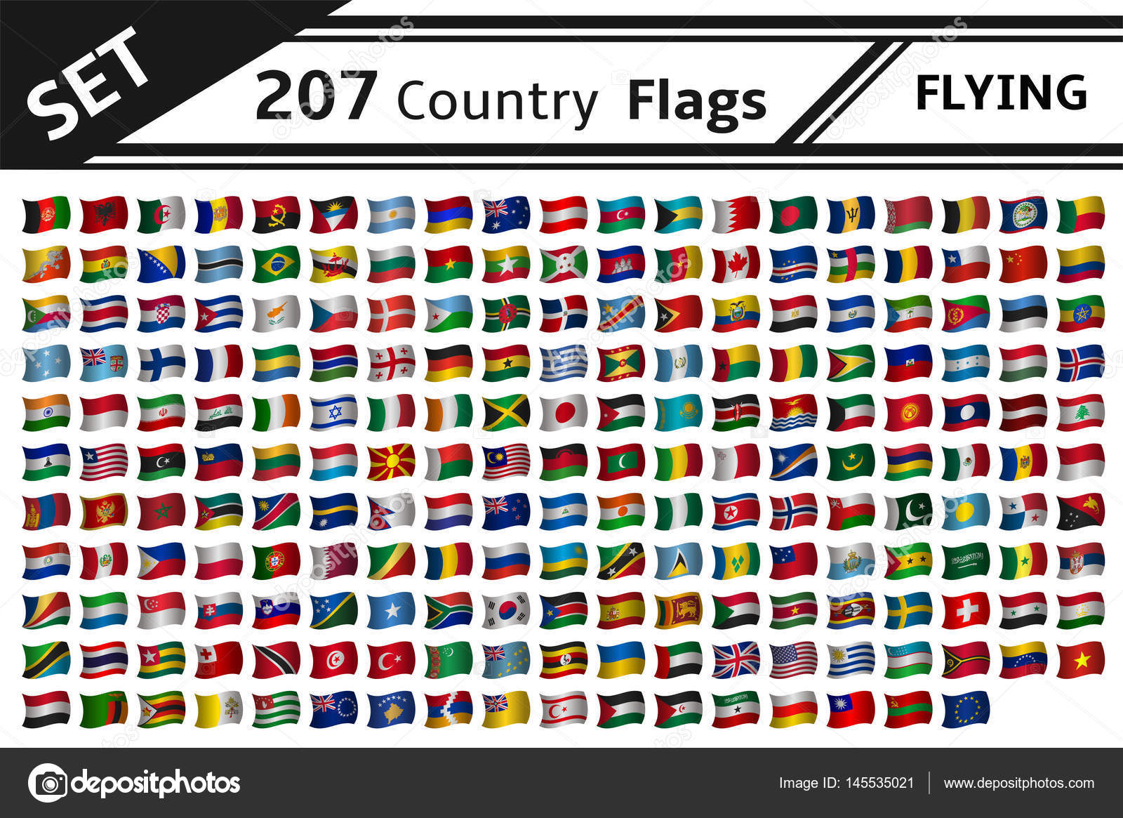 Set 207 country flags flying Stock Vector by ©noche0 145535021
