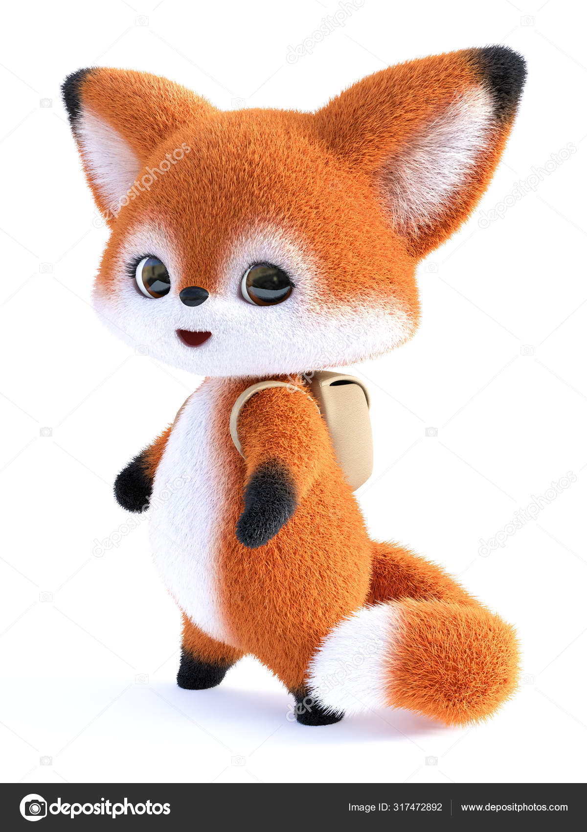 3D rendering of a kawaii cartoon fox wearing backpack. — Stock Photo ...